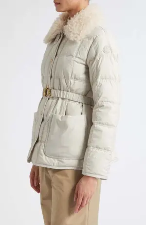 Moncler Cygnes Quilted Down Jacket With Faux Fur Collar