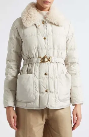 Moncler Cygnes Quilted Down Jacket With Faux Fur Collar