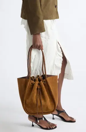 Proenza Schouler Large Ruched Suede Tote - Hazelnut