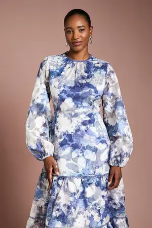 Coast Printed Volume Fit And Flare Dress - Navy
