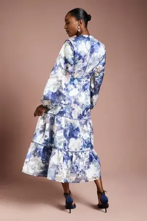 Coast Printed Volume Fit And Flare Dress - Navy