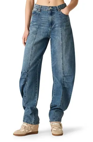 Steve Madden Austin Seamed High Waist Wide Leg Jeans - Blue Heather