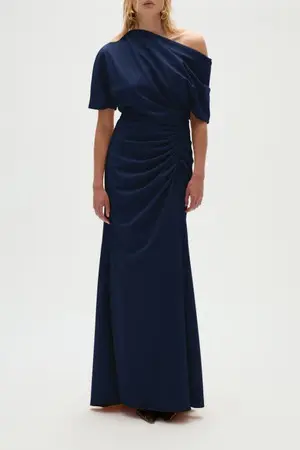 Amsale Pebble Crepe Slouch Dress - Navy