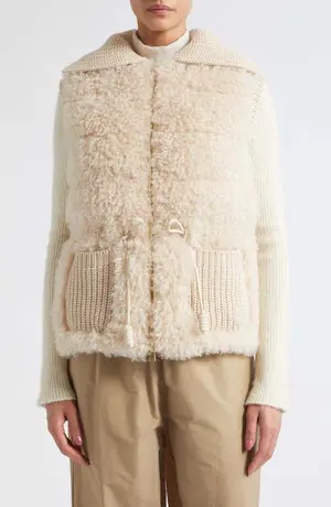 Moncler Quilted Faux Fur And Virgin Wool Cashmere Down Vest - Beige
