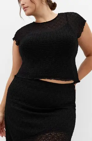 City Chic Brie Lace Knit Top - Black