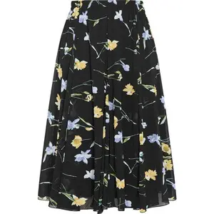 City Chic Serene Floral Print A-line Skirt - Midnight Petals