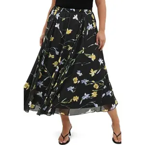 City Chic Serene Floral Print A-line Skirt