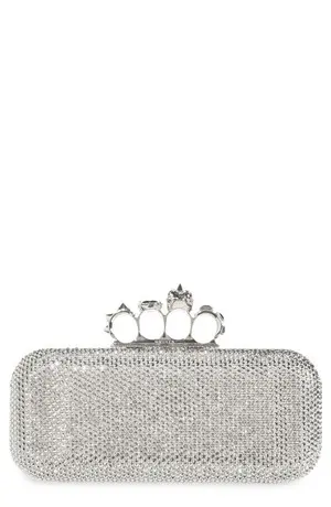Alexander McQueen Long Knuckle Crystal Embellished Suede Clutch - Lead