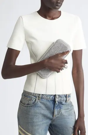 Alexander McQueen Long Knuckle Crystal Embellished Suede Clutch