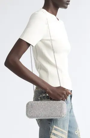 Alexander McQueen Long Knuckle Crystal Embellished Suede Clutch