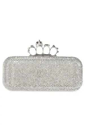 Alexander McQueen Long Knuckle Crystal Embellished Suede Clutch