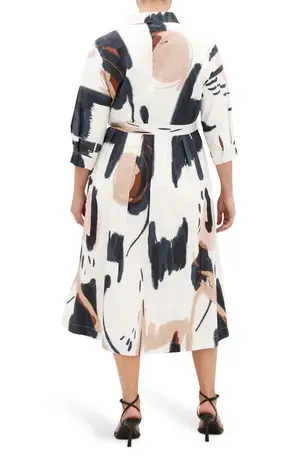 City Chic Abstract Brushstroke Print Cotton Shirtdress