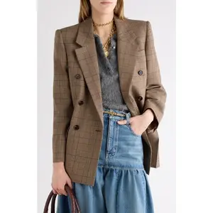 Chloé Check Double Breasted Wool Blazer - Brown/beige