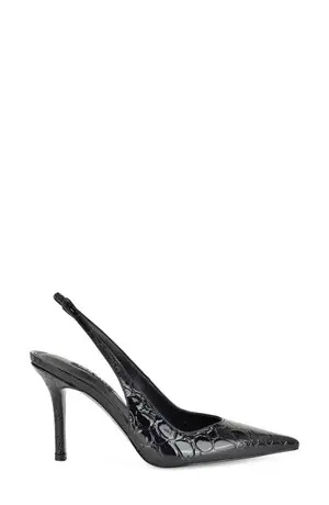 Nine West Gerts Slingback Pointed Toe Pumps - Black Embossed Croc