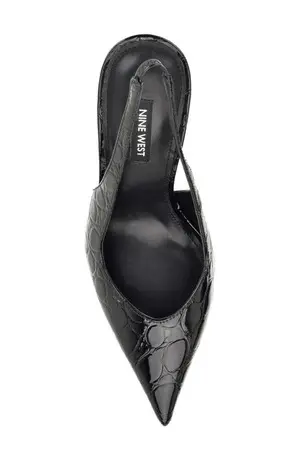 Nine West Gerts Slingback Pointed Toe Pumps - Black Embossed Croc