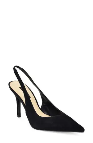 Nine West Gerts Slingback Pointed Toe Pumps - Black Suede