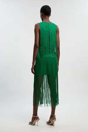 Karen Millen Fringe Bandage V-neck Midi Dress - Green