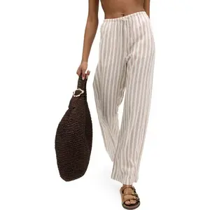 M&s Wide Leg Linen Blend Pants - Brown/multi