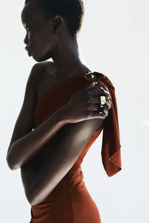 H&M One-shoulder Draped Midi Dress - Rust Brown