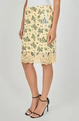 Endless Rose Floral Sequin Skirt With Lace Hem