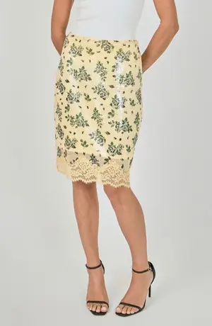 Endless Rose Floral Sequin Skirt With Lace Hem