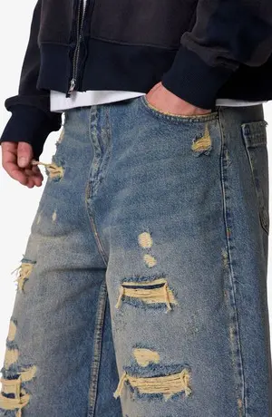 Mnml Ultra Baggy Repaired Jeans Shorts