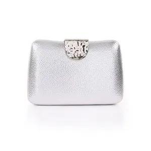 Badgley Mischka Tatum Faux Leather Clutch With Hammered Clasp - Silver