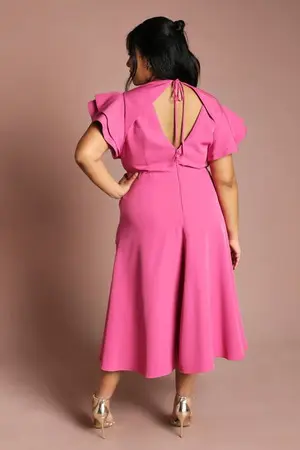 Coast Plus Wrap Midi Dress With Flutter Sleeves - Magenta