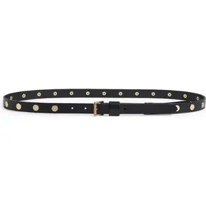 ALLSAINTS Flat Stud Leather Belt - Black/warm Brass