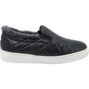 MADISON MAISON Quilted Leather Shearling Slip On Sneaker - Navy