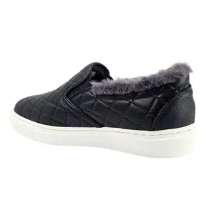 MADISON MAISON Quilted Leather Shearling Slip On Sneaker - Navy