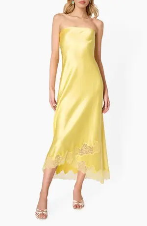Cami Nyc Alexandria Strapless Lace Hem Midi Dress - Custard