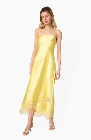 Cami Nyc Alexandria Strapless Lace Hem Midi Dress