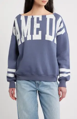 VINYL ICONS Game Day Off The Shoulder Graphic Sweatshirt
