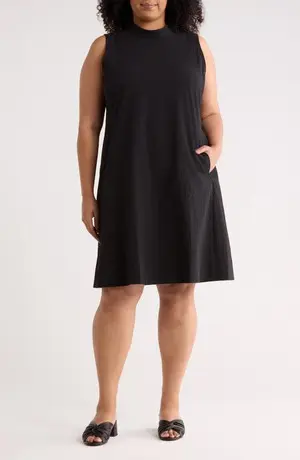 Eileen Fisher Mock Neck Sleeveless Dress - Black