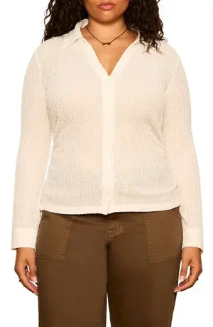 Sanctuary Juno Textured Button Front Shirt - Chalk White
