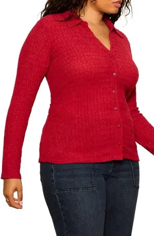 Sanctuary Juno Textured Button Front Shirt - Red Berry