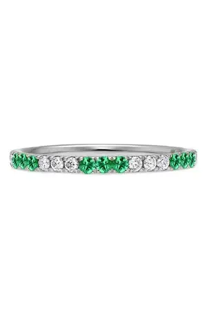 MARK HENRY Alternating And Diamond Band Ring In 18k White Gold - Emerald
