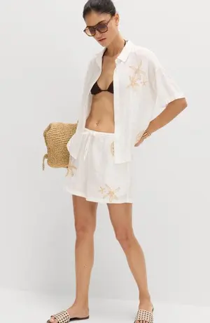 M&s Embroidered Beach Button-up Shirt