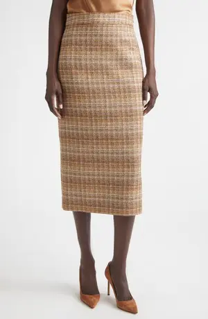 St. John Margo Gilded Tweed Pencil Skirt - Copper Multi