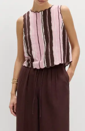 M&s Stripe Scallop Sleeveless Top - Pink/multi