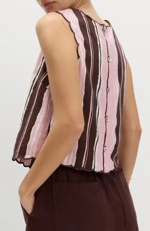 M&s Stripe Scallop Sleeveless Top