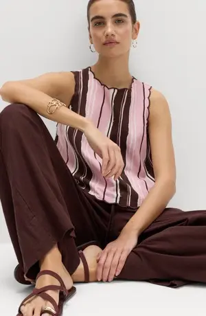 M&s Stripe Scallop Sleeveless Top