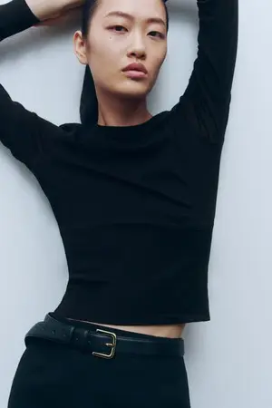 H&m Long-sleeved Cotton Top - Black