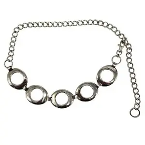 MADISON BEVERLY HILLS Silvertone Chain Link Belt With Circle Details - Silver