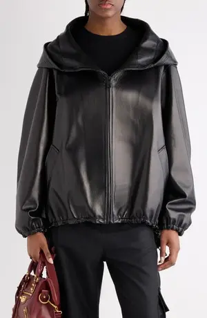 Balenciaga Relaxed Fit Smooth Leather Zip-up Hoodie