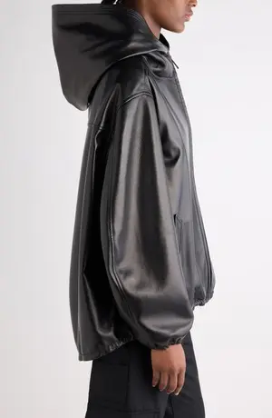 Balenciaga Relaxed Fit Smooth Leather Zip-up Hoodie