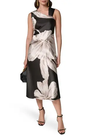 Donna Karan New York Floral Asymmetrical Midi Dress - Black Multi