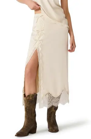 Steve Madden Lissandra Lace Trim Satin Maxi Skirt - Ivory