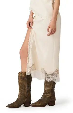 Steve Madden Lissandra Lace Trim Satin Maxi Skirt